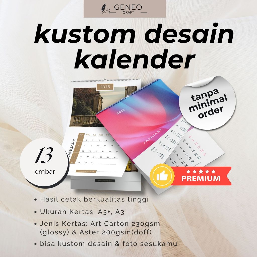 Jual Kalender Dinding Premium Custom Desain & Foto 13 Lembar– 12 Bulan ...