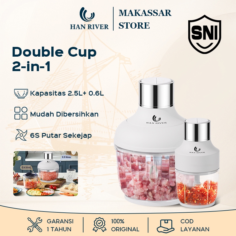 Jual HAN RIVER Blender Chopper 2.5L+0.6L Piala Ganda 2 In 1 Kaca ...