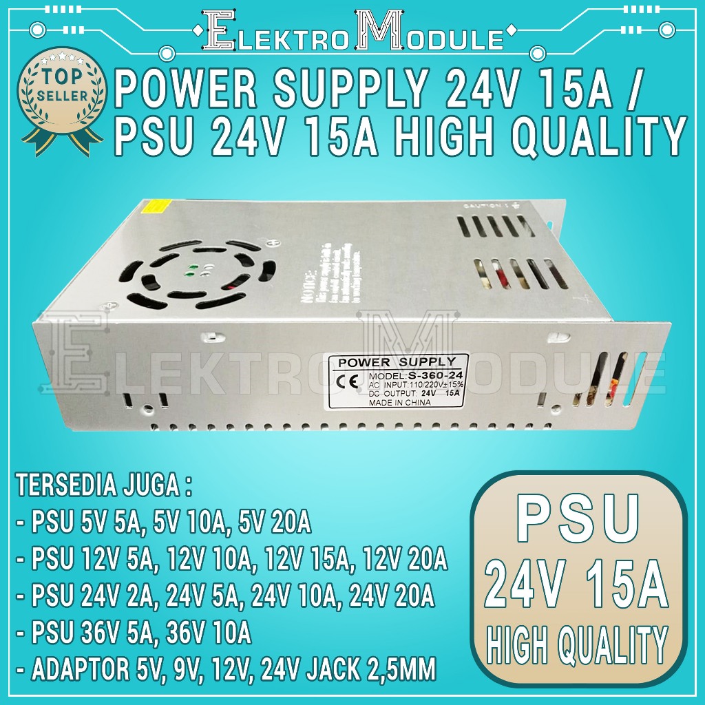Jual Power Supply 24V 15A Kipas Trafo Power Supply 24V 15A Fan PSU 24V ...