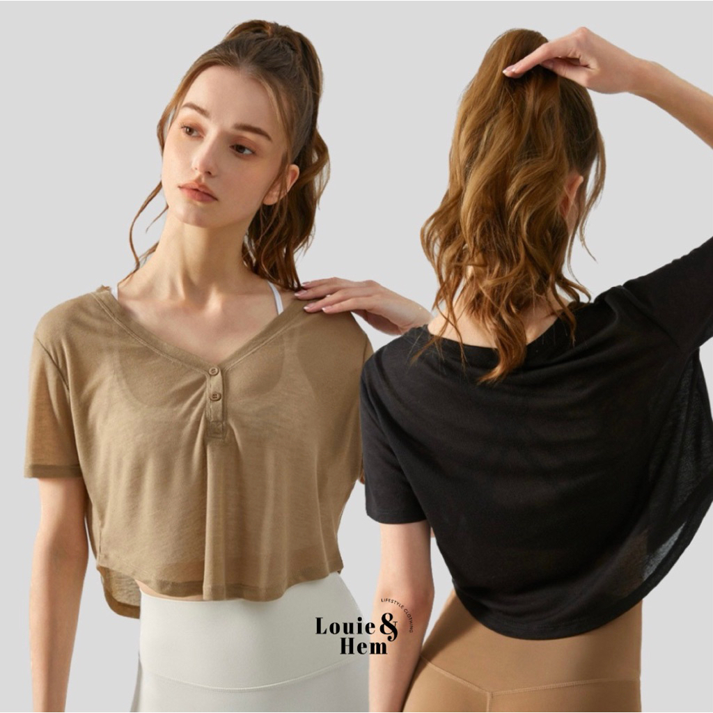 Jual Scarlett Short Sleeve Outer V Neck See Through Outer Yoga Running ...