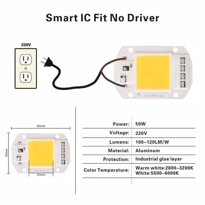 Jual COB LED 220V 50WATT (COOL WHITE) | Shopee Indonesia