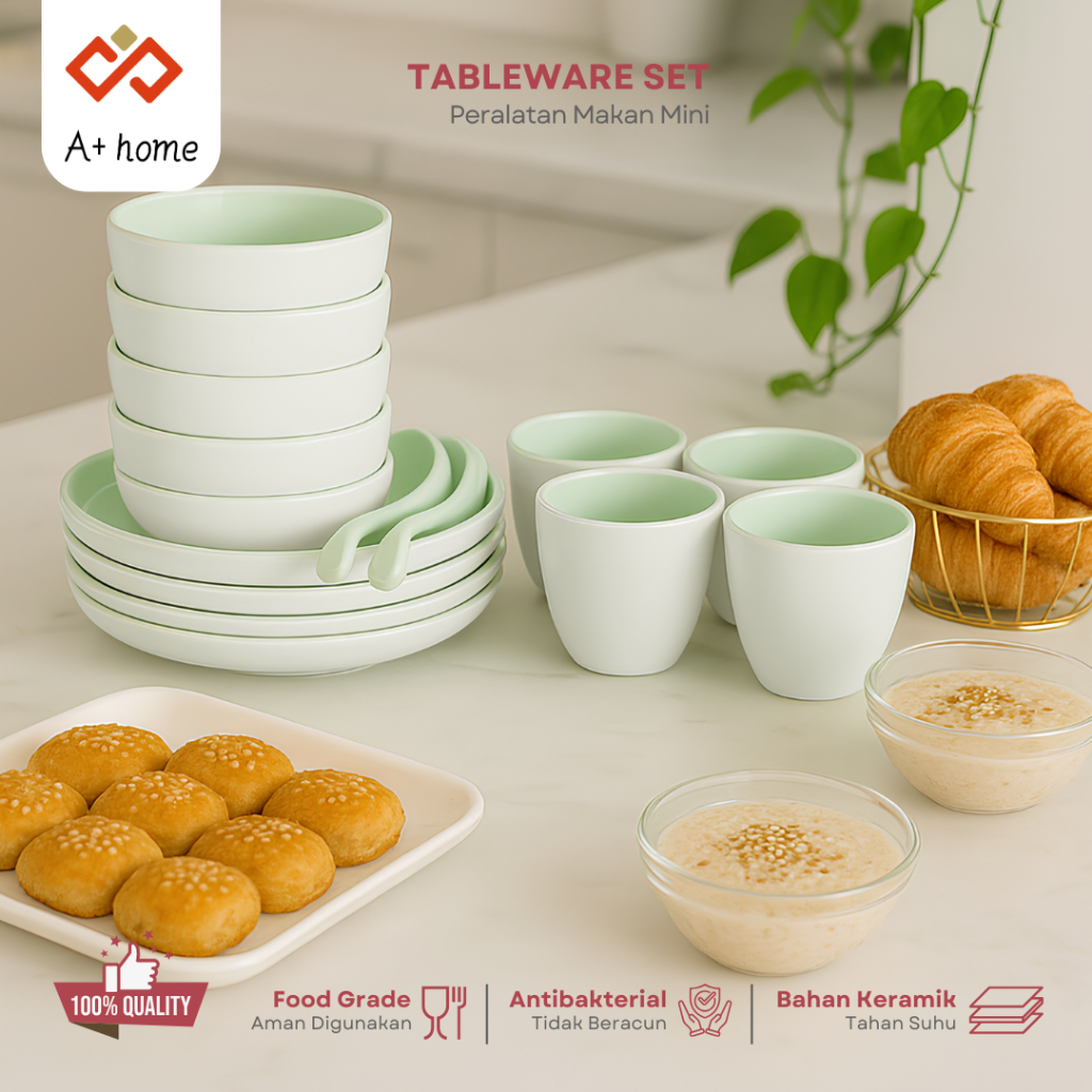 Jual A+Home Set Peralatan Makan Keramik Premium Food Grade Tahan Jatuh ...