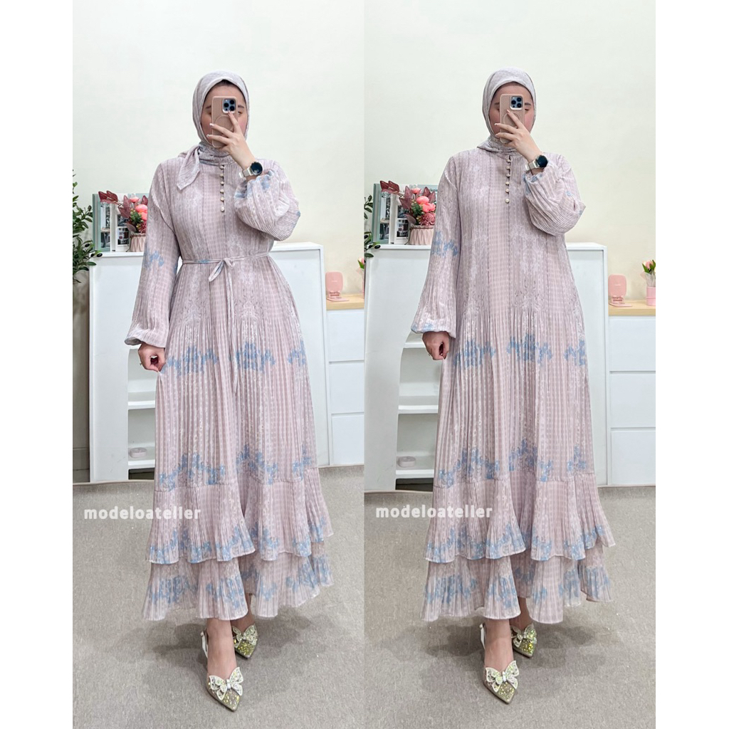 Jual Zoraya Maxy Set Hijab | Gamis Plisket Motif Set Hijab / Dress ...