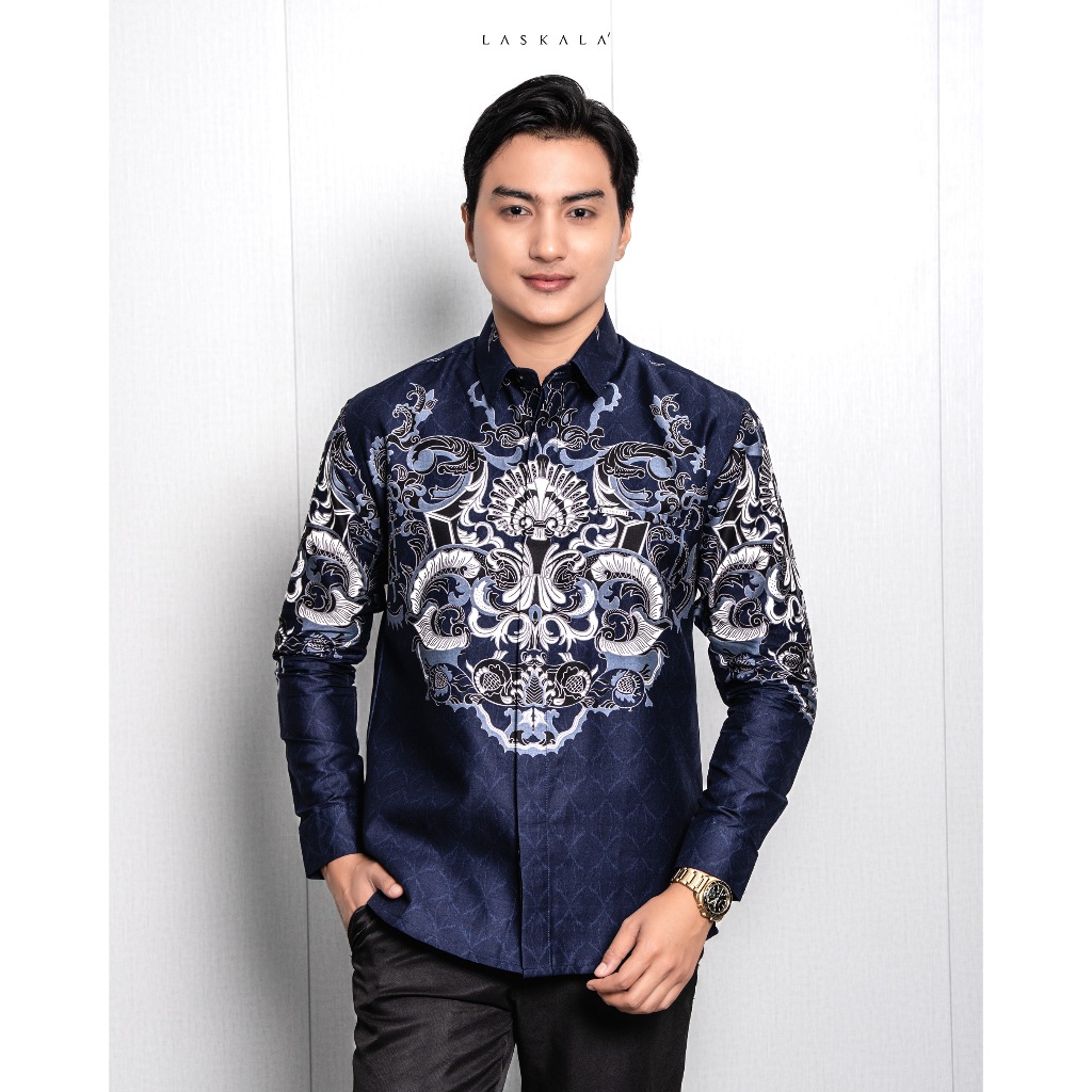 Jual Laskala Batik Premium Sunda Kelapa Navy Kemeja Batik Pria Slimfit ...