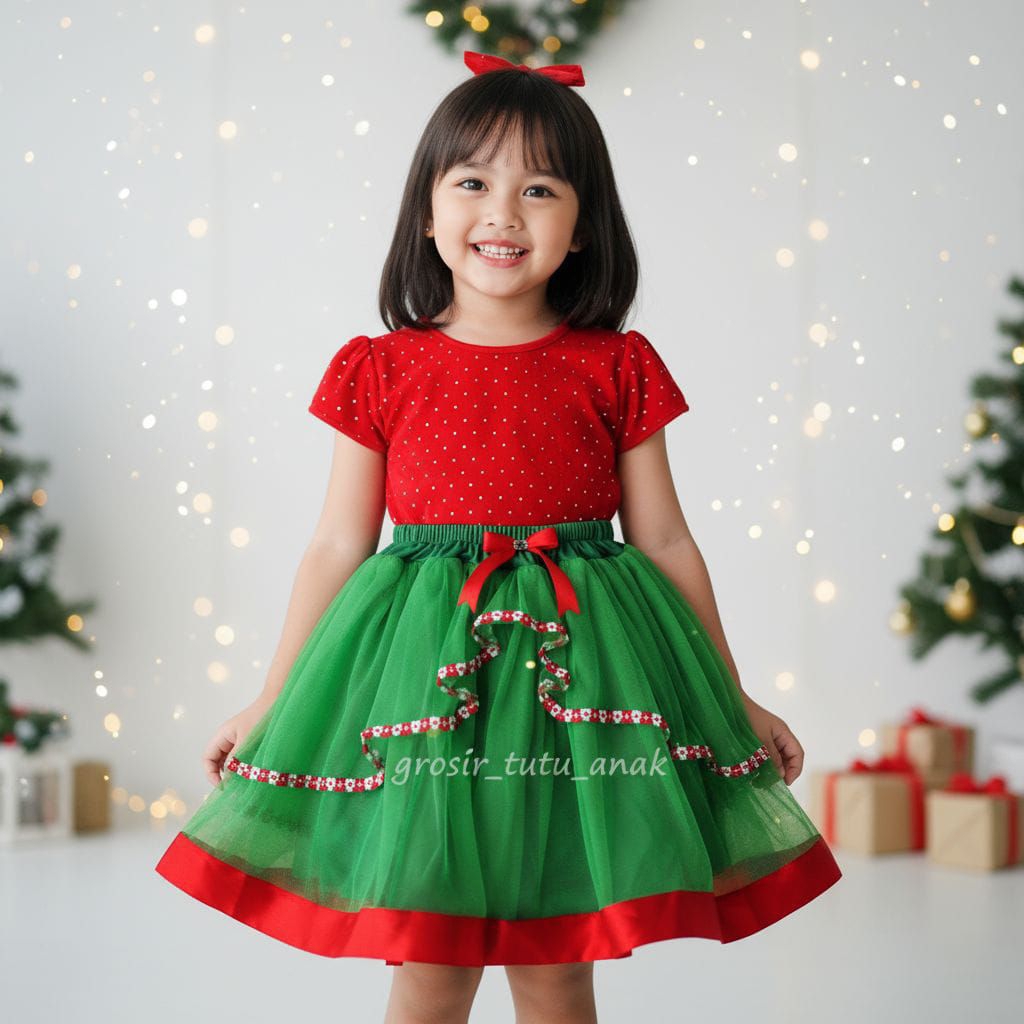 Jual Sheira Rok Tutu Anak Perempuan Nuansa Natal Warna Merah Hijau List ...