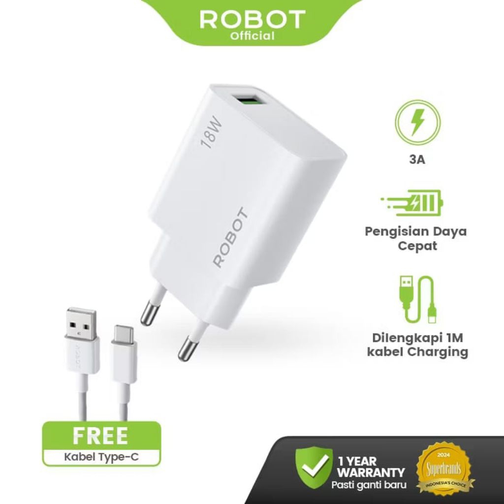 Jual Robot RT-P1 Charger Type-C Fast charging PD 18W 3A Original ...