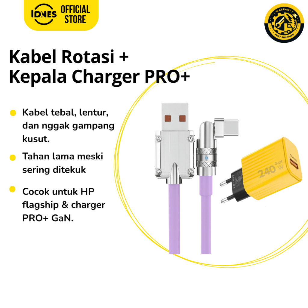 Jual Kabel Data USB Super Fast Charging Rotasi Cable Data 180 derajat ...