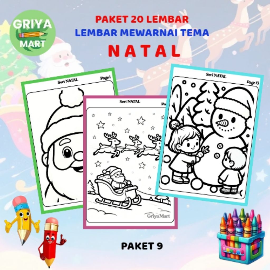 Jual Lembar Mewarnai Anak Tema NATAL | Coloring page A4 | Shopee Indonesia