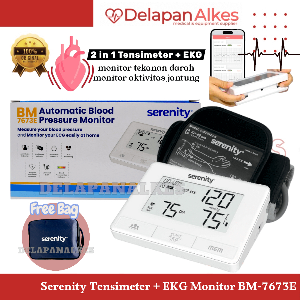 Jual Serenity Tensimeter + EKG BM-7673E Ukur Tekanan Darah + Monitor ...