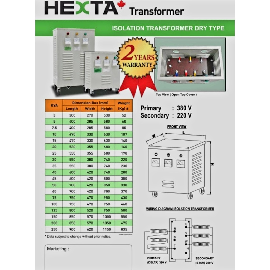 Jual Hexta Isolation Transformer Dry Type 15 KVA IO 3 Ph Or 1 PH ...