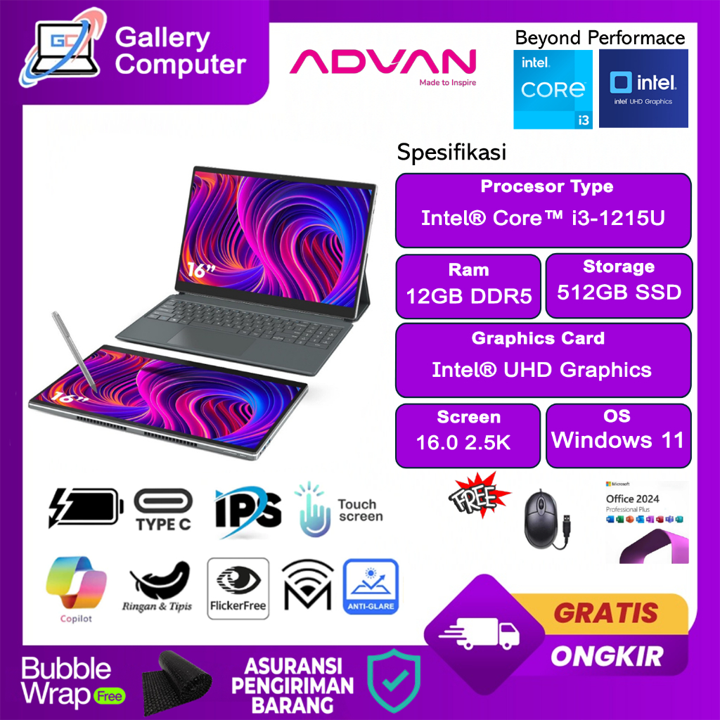 Jual Advan Evo-X 16 2in1 Intel i3 1215U 12GB DDR5 512GB SSD 16.0 2.5K ...