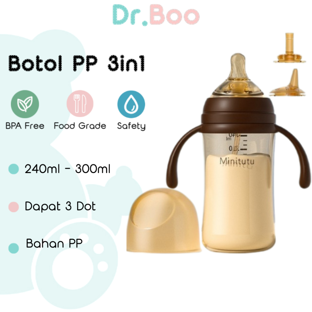 Jual Dr.Boo Botol Susu Bayi 3in1 PP Wide Neck Botol Minum Sedotan Anak ...