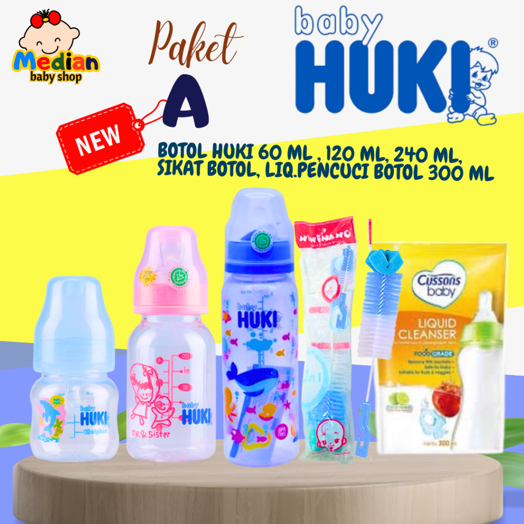 Jual HUKI Paket Botol Susu Bayi 60 mL 120 mL 240 mL Sikat Botol ...