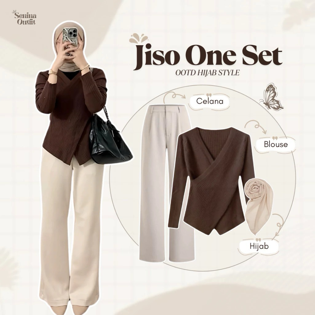 Jual Oneset Mahogany 3in1 Hijab Blouse Celana / Setelan Wanita Kekinian ...