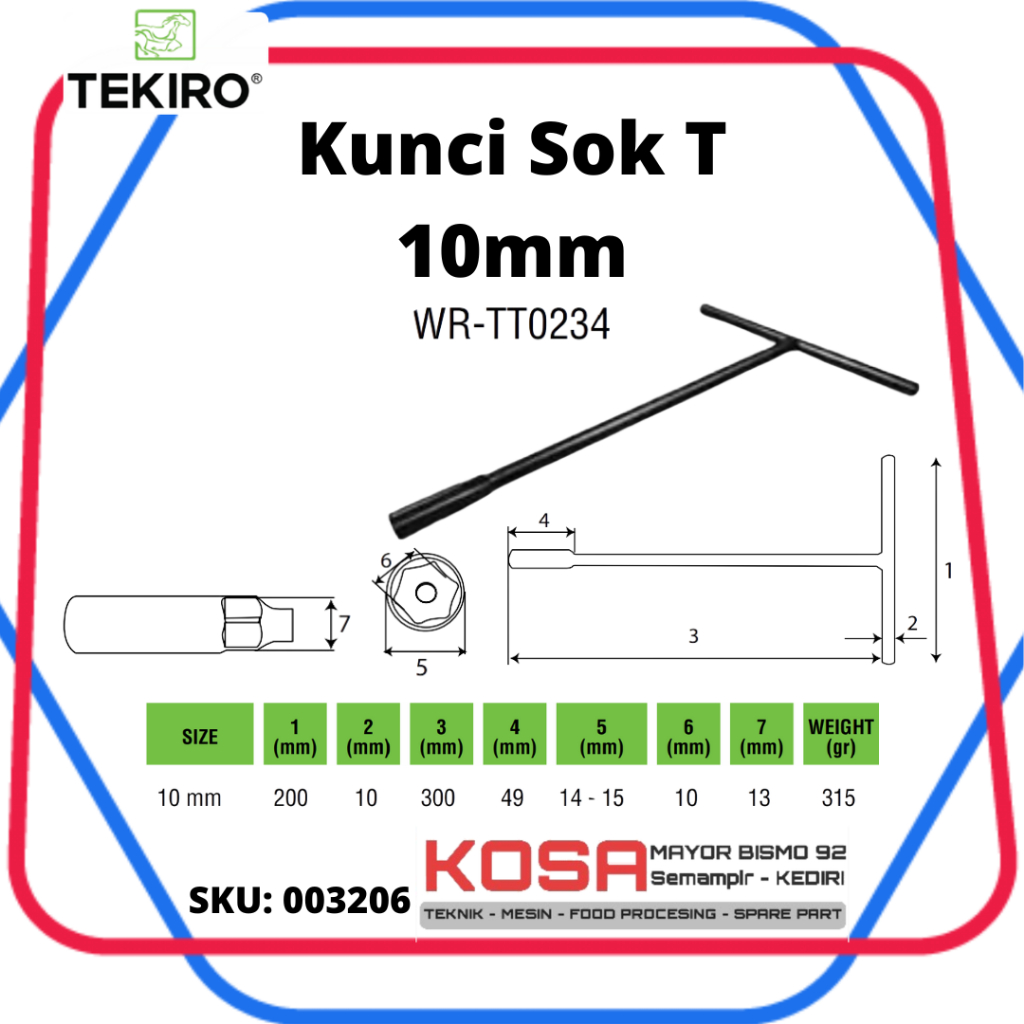 Jual TEKIRO T-TYPE Socket 10mm TEKIRO kunci sok T 10mm TEKIRO Sok T ...