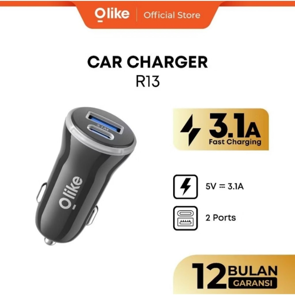 Jual CAR CHARGER OLIKE R3 3.1A TYPE C DUAL ORIGINAL 100% | Shopee Indonesia