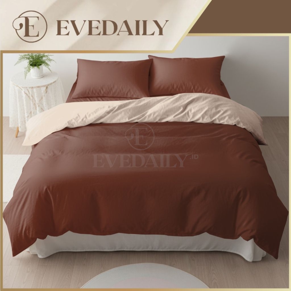 Jual COD - Bed Cover Set Polos Coklat Caramel Mix Khaki - Evedaily ...