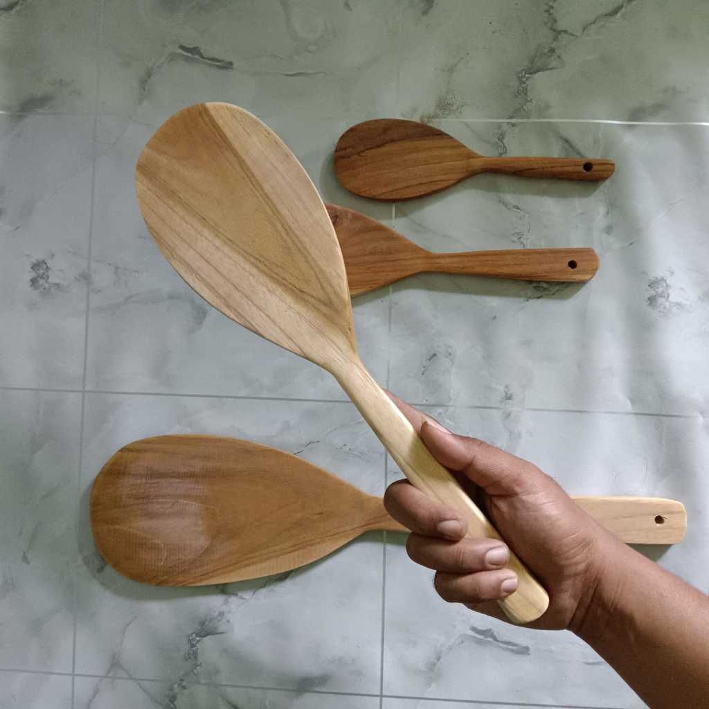 Jual ENTONG KAYU JATI JUMBO 4 Ukuran / Centong kayu jumbo/ centong nasi ...