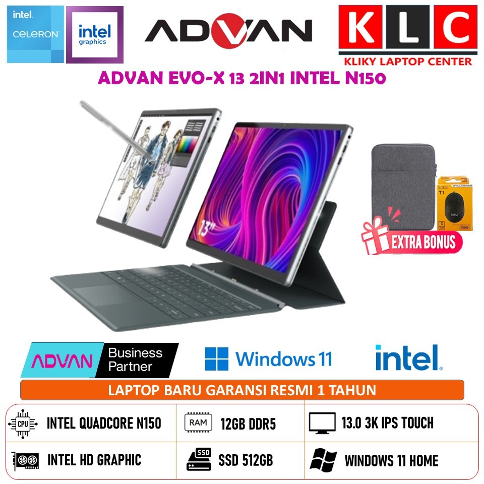 Jual ADVAN EVO-X 13 2IN1 Intel N150 Ram 12GB DDR5 512GB Ssd 13.0 3k ...