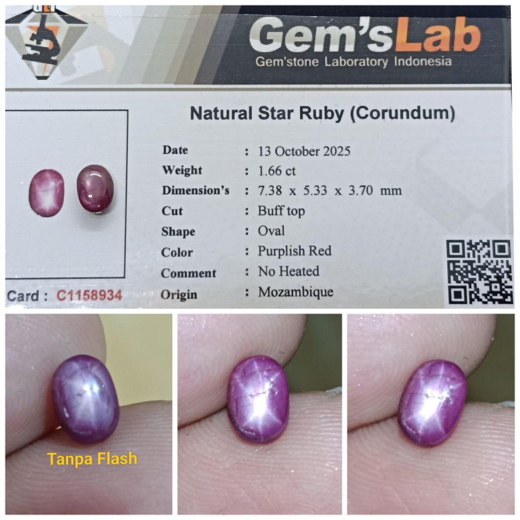 Jual Natural Star Ruby Mozambique Afrika 1,7ct memo GLI No Heat Super ...