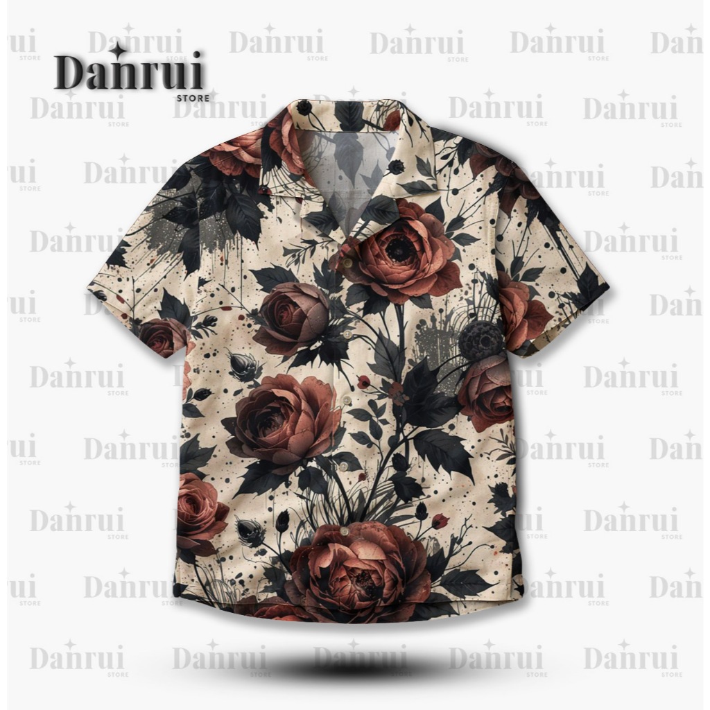Jual DANRUI Kemeja Motif Mawar Merah Bata Gothic – Kemeja Distro Fullprint Unisex Oversize ...