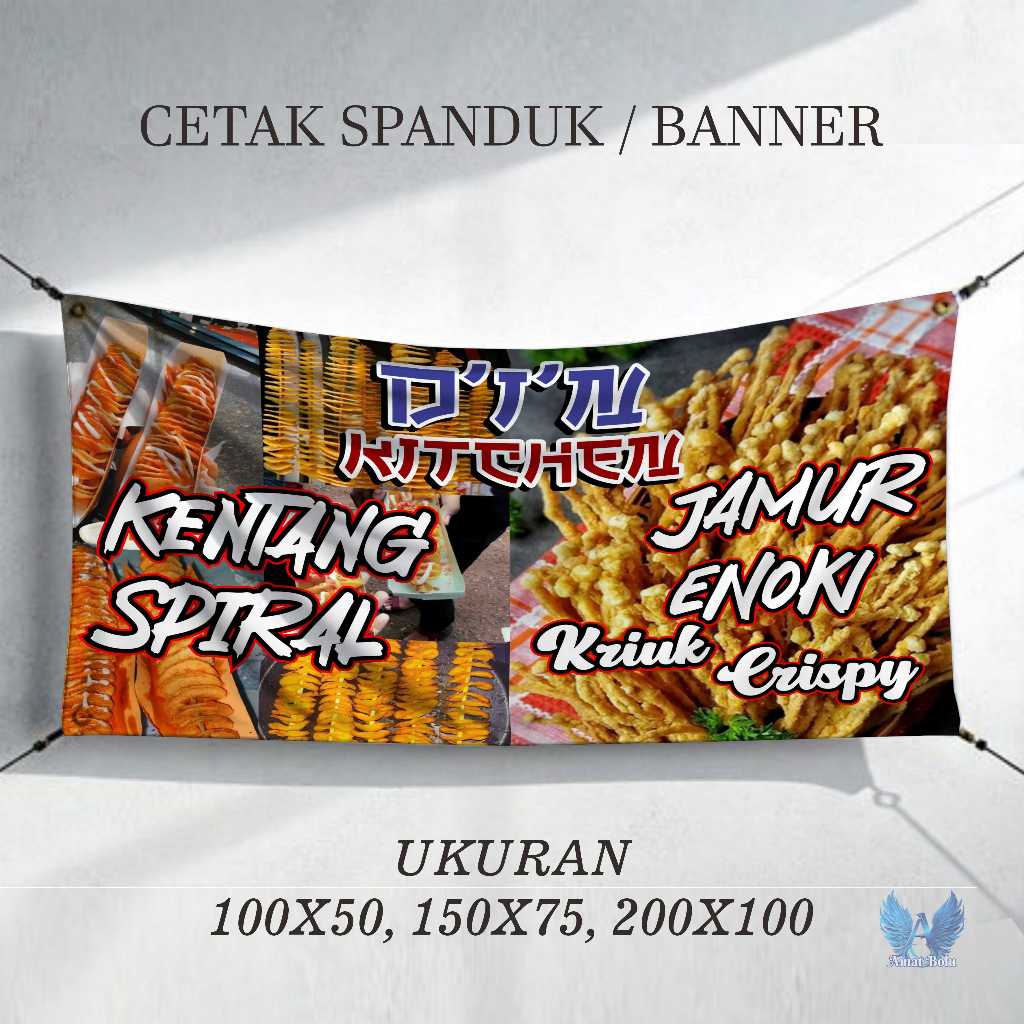 Jual Cetak Spanduk Banner KENTANG SPIRAL & JAMUR ENOKI Costom Desain ...