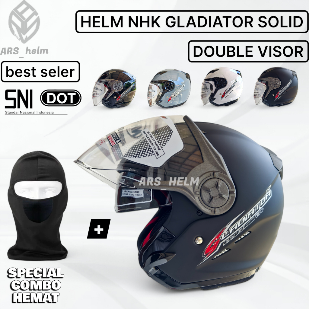 Jual HELM DOUBLE VISOR NHK GLADIATOR SOLID | HALF FACE ORIGINAL ...
