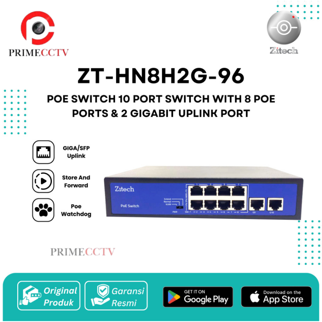 Jual Zitech Switch PoE ZT-HN8H2G-96 PoE Switch-10 Port Switch with 8 ...