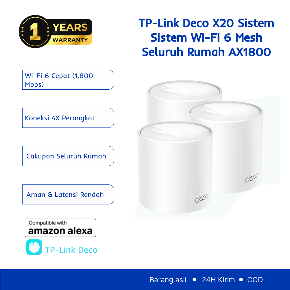 Jual TP-Link Deco X20 | 3 Pack | AX1800 Mesh Wi-Fi 6 System | Dual Band ...