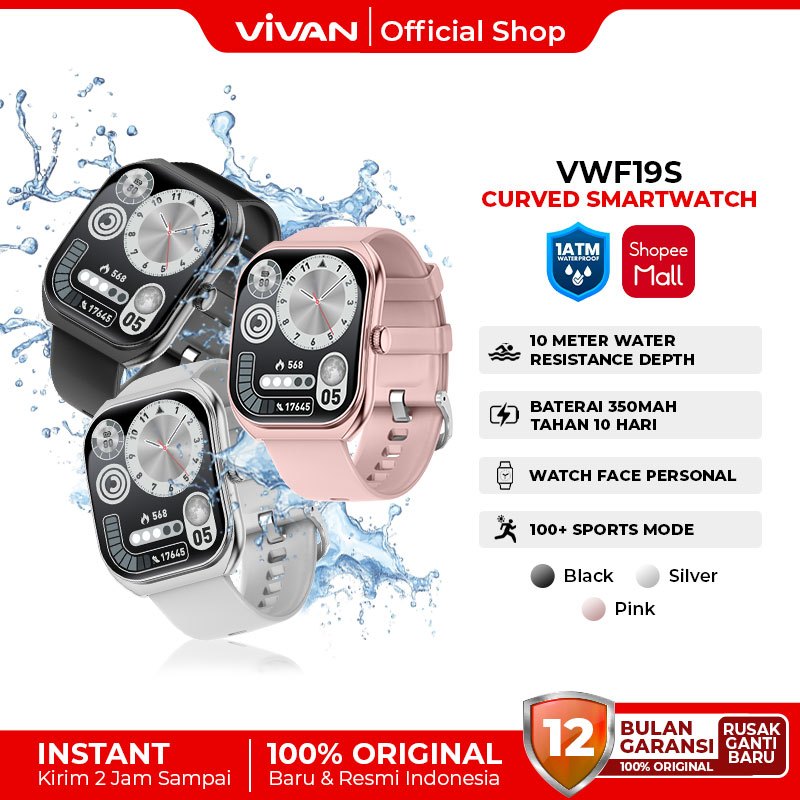 Jual VIVAN Curved Smart Watch 2.01 Inch Waterproof 1 ATM 100+ Sports ...