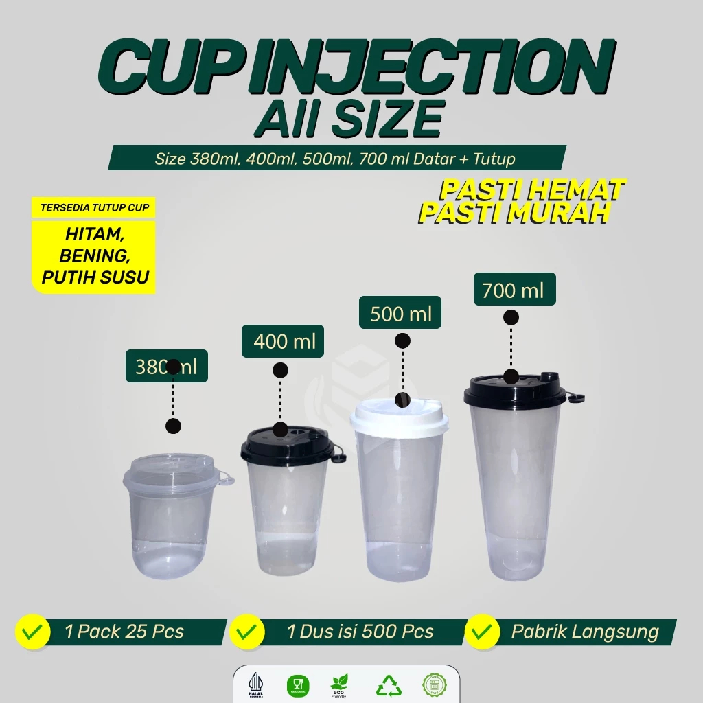 Jual Gelas Boba 400 ml Plus Tutup Cup Injection 400 ml Plus Tutup (Isi ...