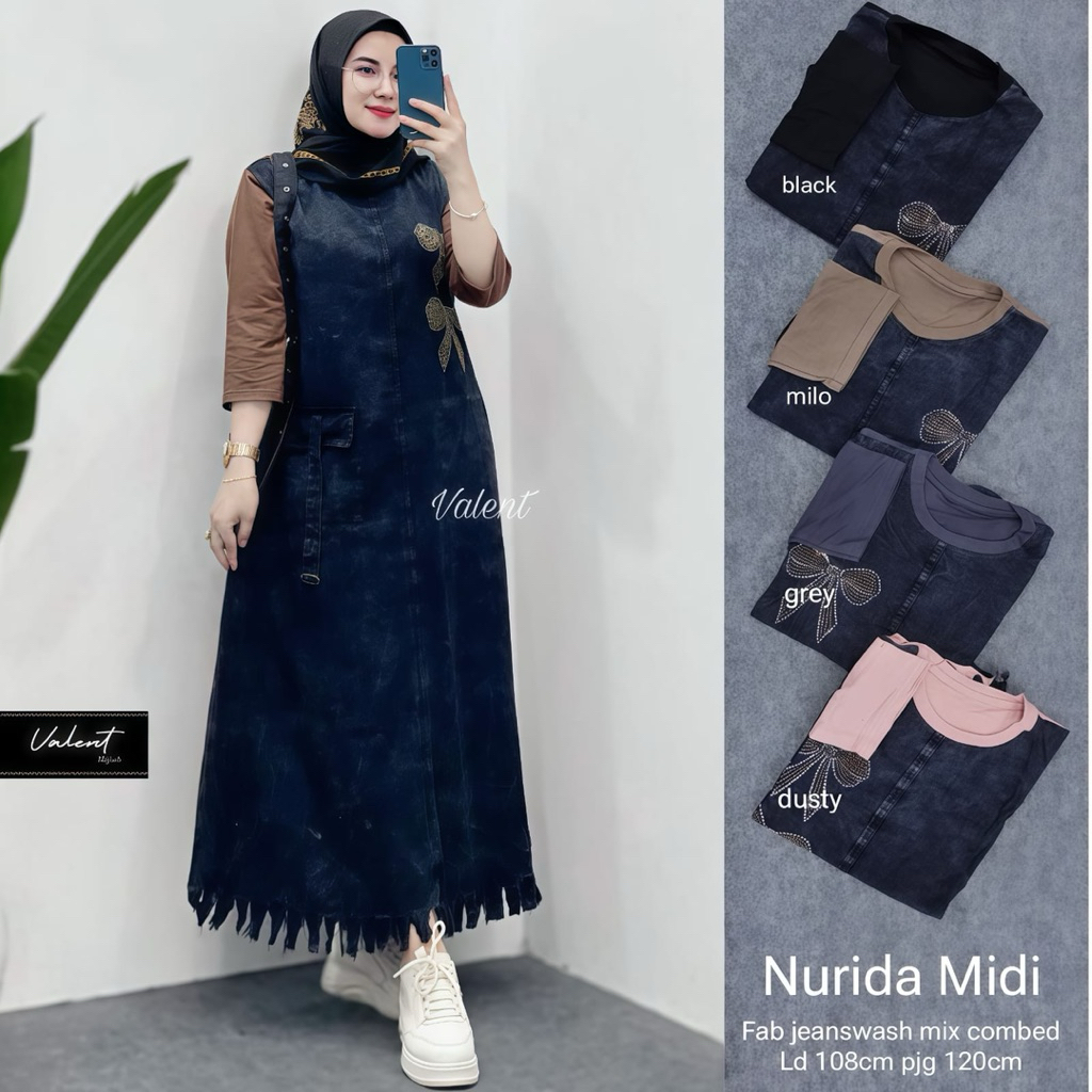 Jual Ayie Dres jeans midi wanita terbaru nurida midi trendi dan ...