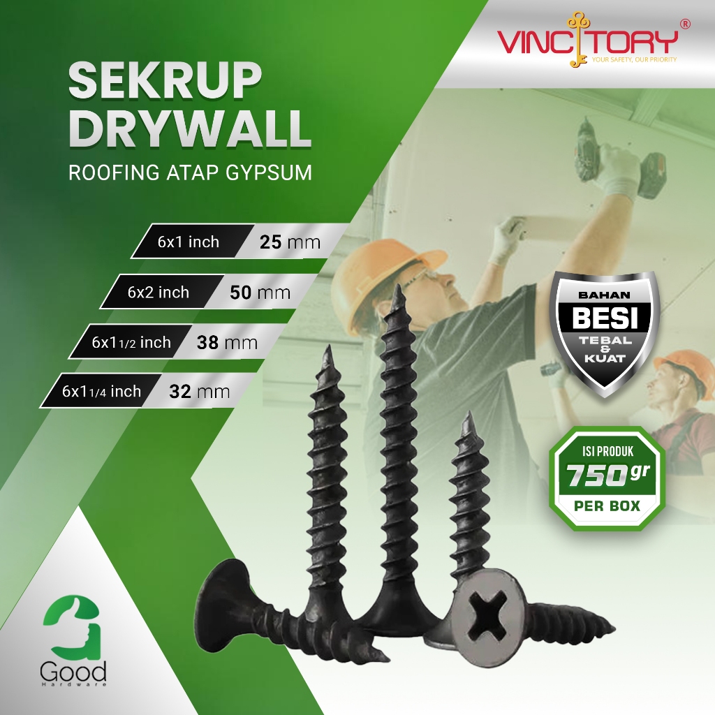 Jual Vincitory Sekrup Gypsum Drywall Screw Baja Baut Skrup Plafon Kayu ...