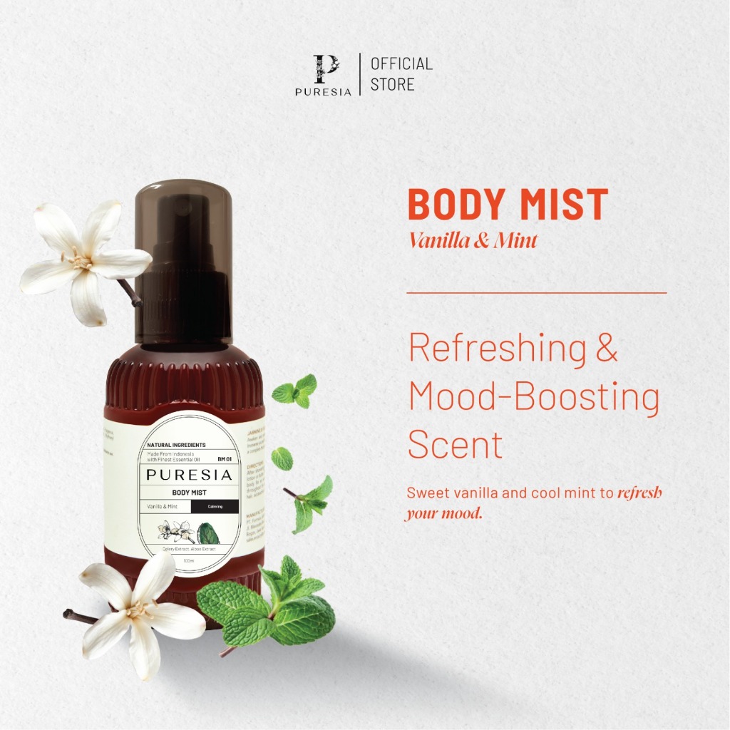 Jual Puresia | Natural Body Mist Vanilla & Mint 100ml | Shopee Indonesia