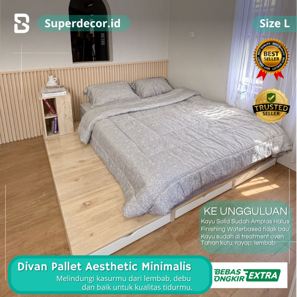 Jual Divan Kayu Pallet Rapat Dengan Laci Putih (L) / Dipan Pallet ...