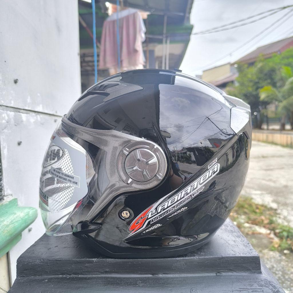 Jual Helm NHK gladiator solid black glossy HELM Doble visor NHK ...