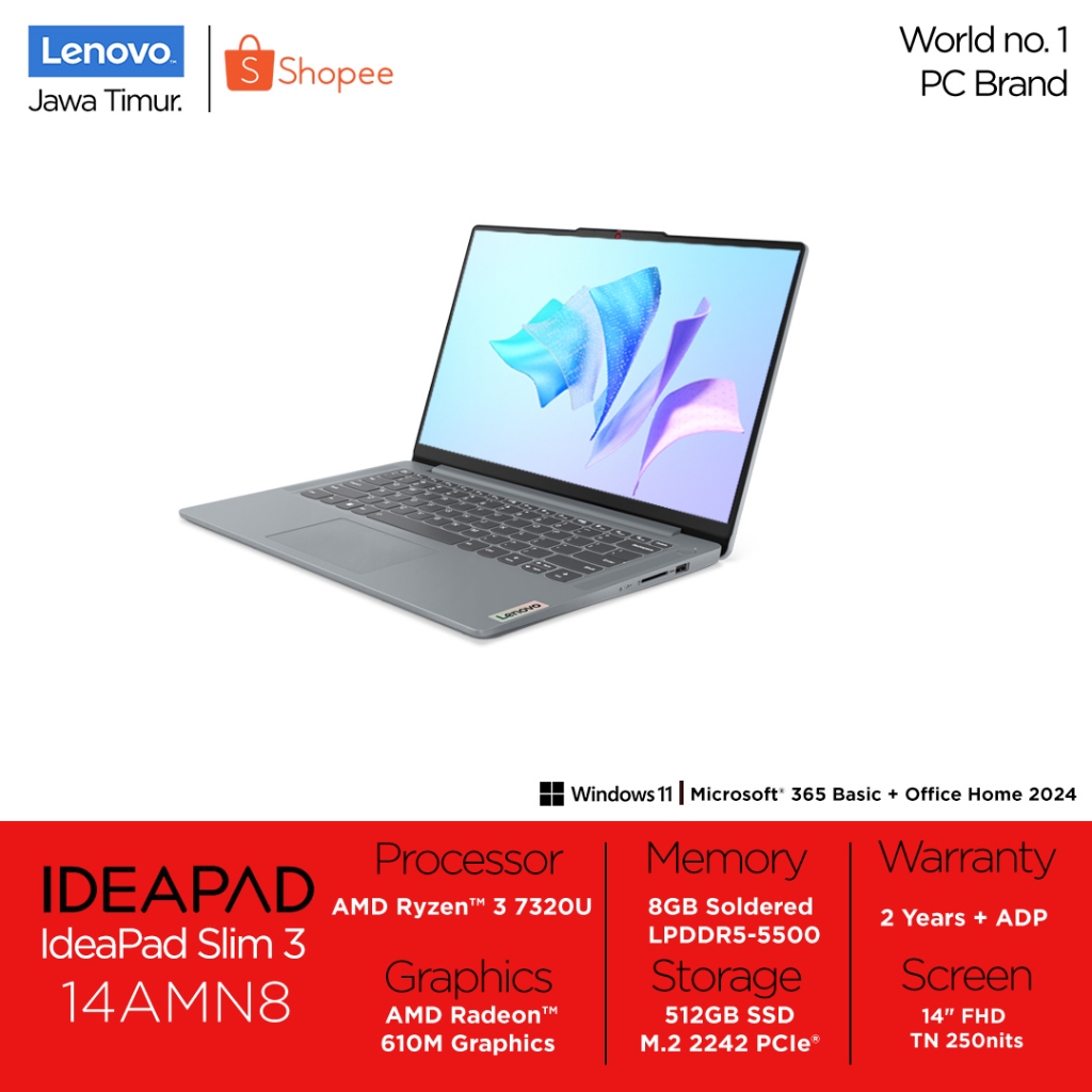 Jual Lenovo IdeaPad Slim 3 14AMN8 - 9WID Ryzen 3 7320U 8GB 512GB AMD ...