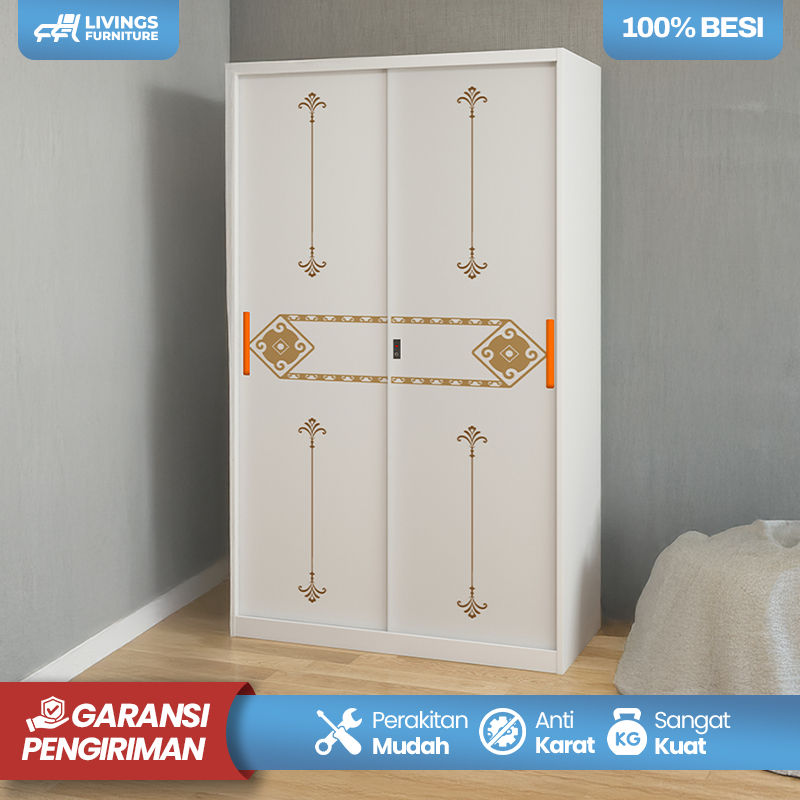 Jual Lemari Besi Pakaian 2 Pintu Sliding Lemari Kaca Full Motif Almari ...