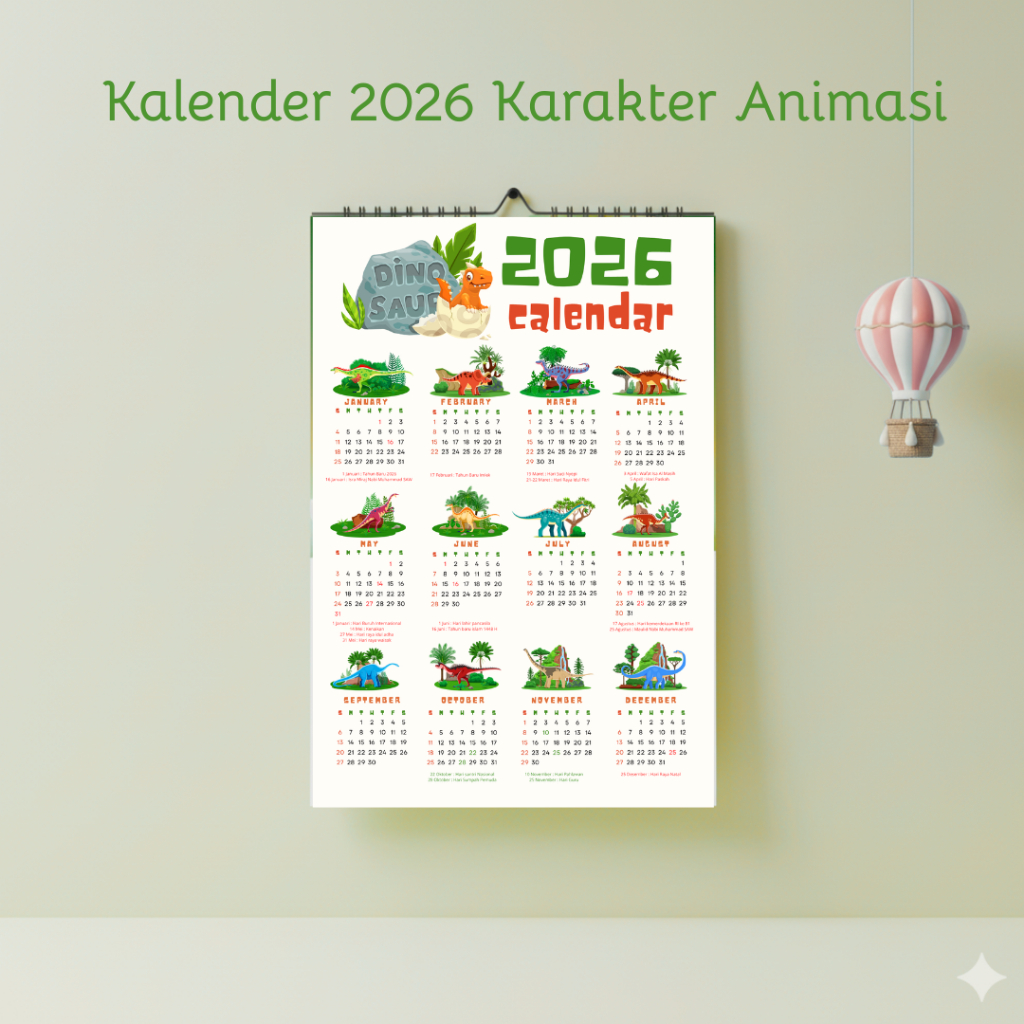 Jual Kalender Anak 2026 Karakter Ekonomis Murah Bahan HVS F4 Laminasi ...