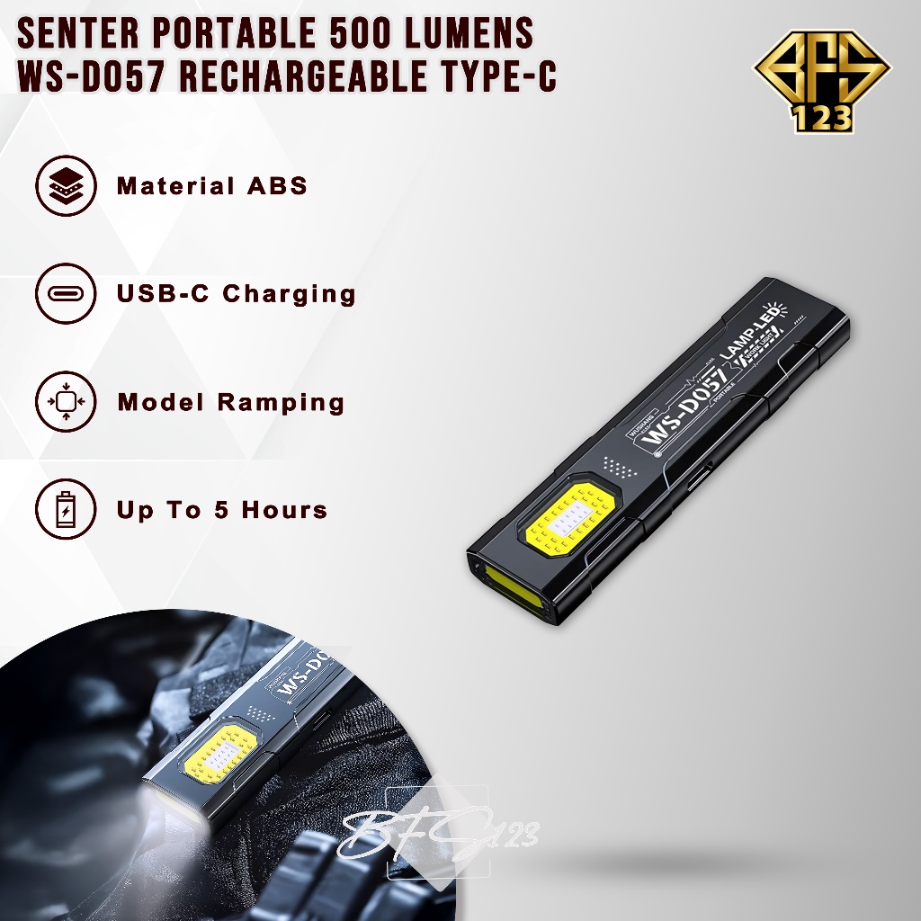 Jual Senter Portable 500 Lumens LED Wushang WS-D057 Rechargeable Type-C ...
