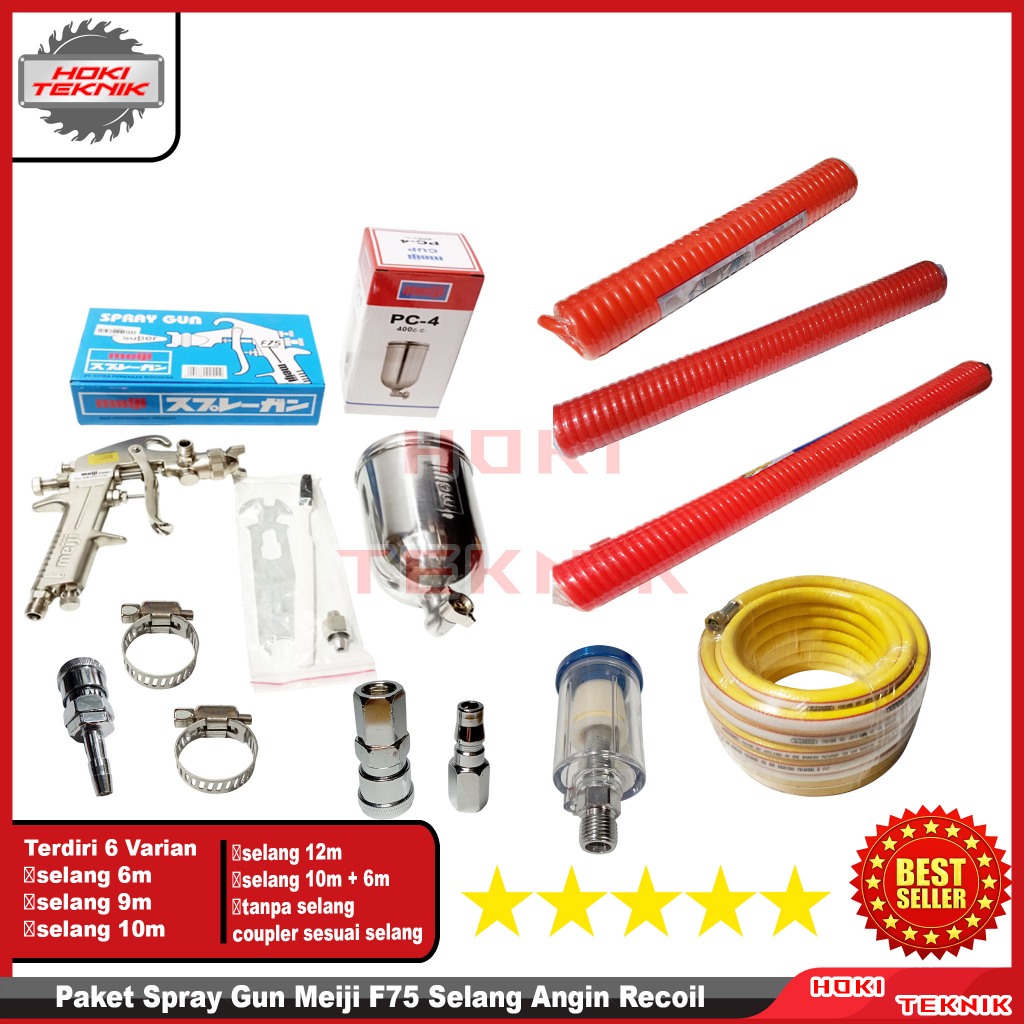 Jual Paket Spray Gun Meiji F75 Selang Angin Recoil | Shopee Indonesia
