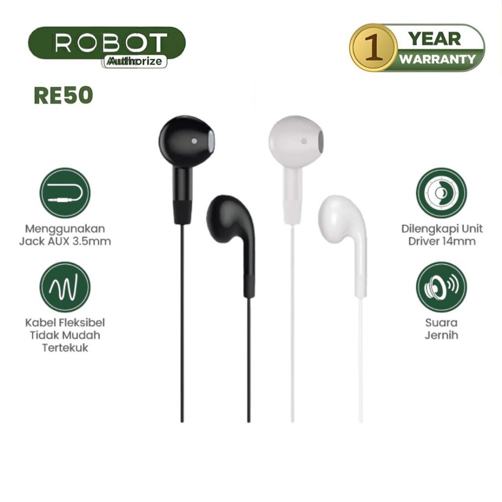 Jual ROBOT Headset Kabel Full Bass Wired Earphone In Ear RE50 Telpon ...
