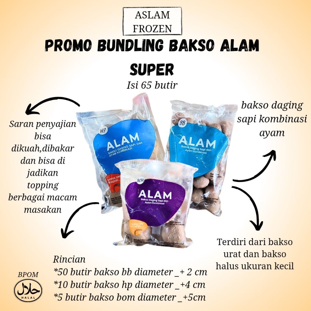 Jual PROMO Bundling bakso alam super isi 65 butir(bakso frozen sudah ...