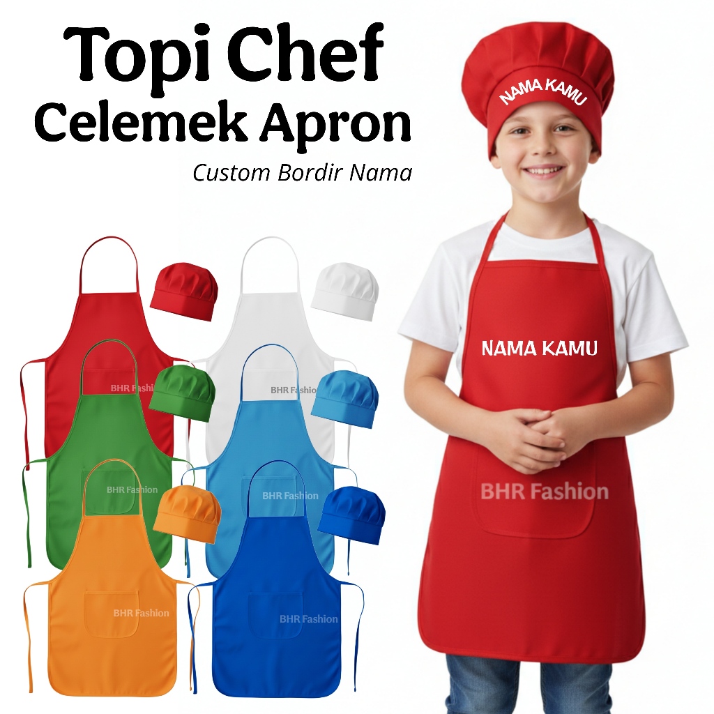 Jual Topi Chef Koki Anak Celemek Apron Custom Bordir Nama | Shopee ...