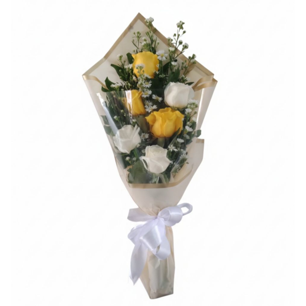 Jual Buket bunga wisuda bunga mawar putih kuning fresh hadiah ulang ...