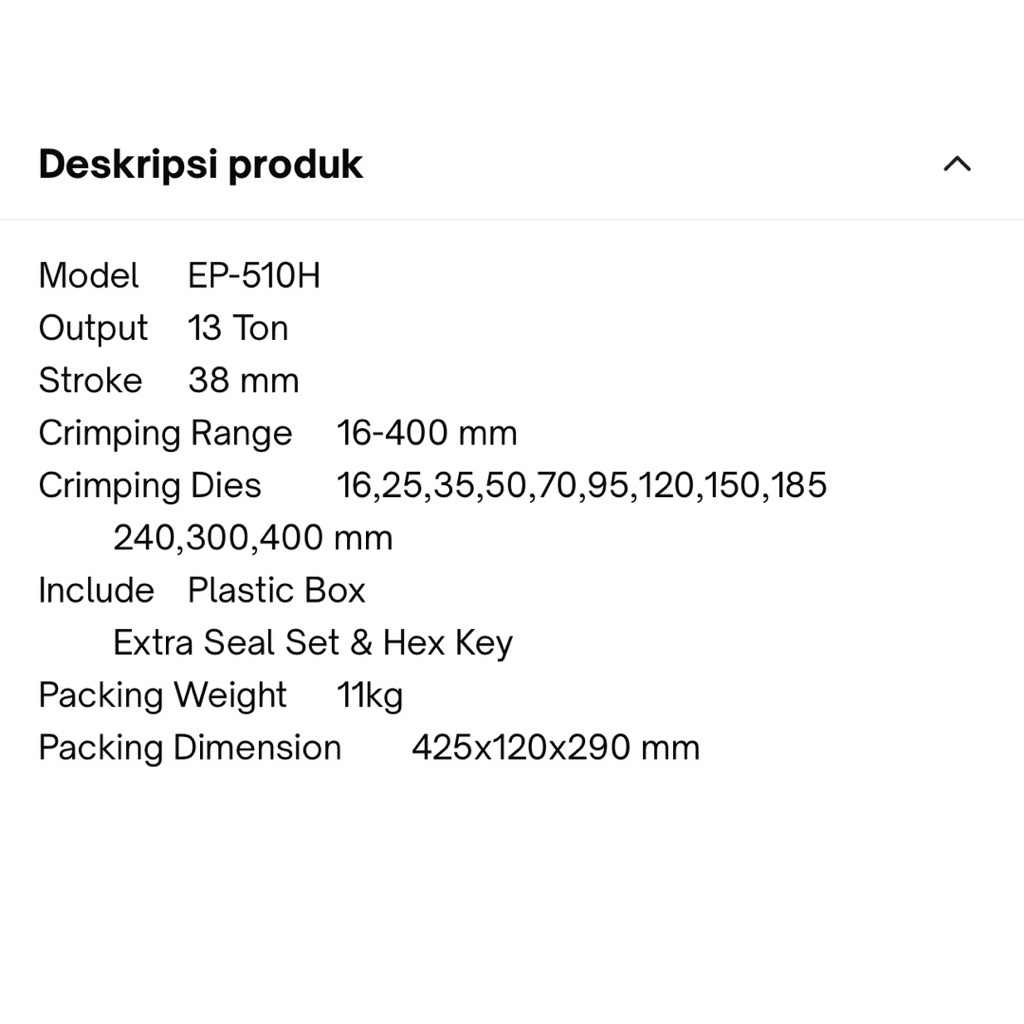 Jual 16-400mm Hydraulic Crimping Tool C-Head EP-510H BARTON Kepala C ...
