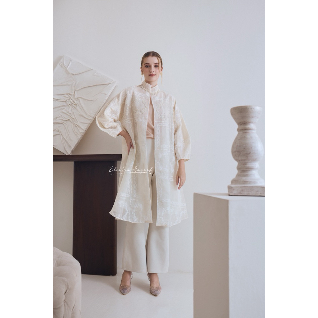 Jual NUMA OUTER TUNIC IN BEIGE (TUNIK BROKAT EMBROIDERY) | Shopee Indonesia