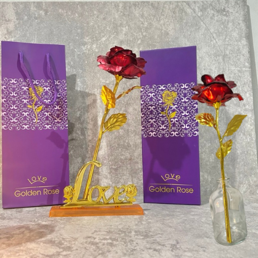 Jual Gift bunga mawar merah anti layu - gift box rose - mawar gold foil ...