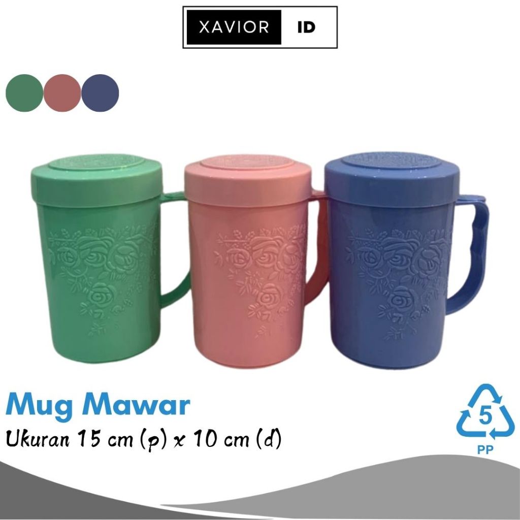 Jual XV Mug Mawar Cangkir Besar Plastik / Gelas Gagang Tutup | Shopee ...
