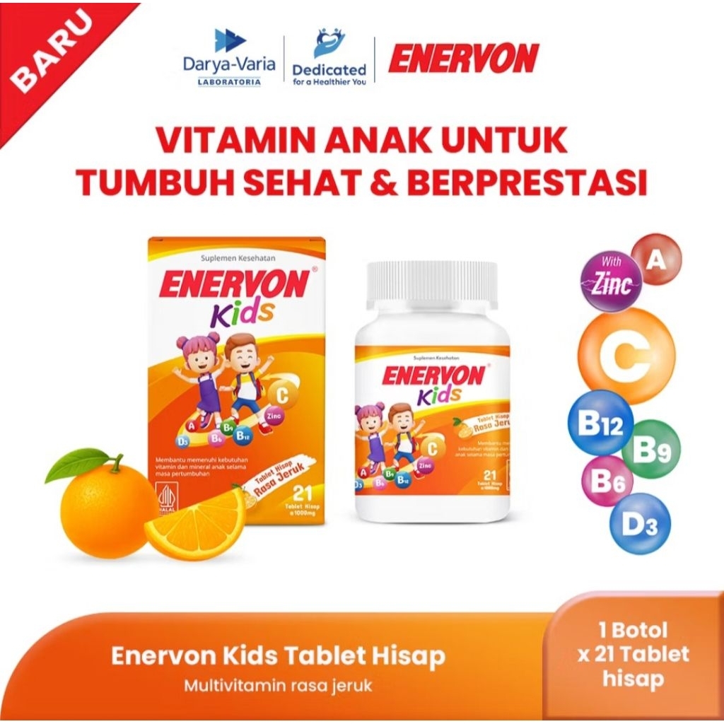 Jual Enervon Kids Tablet Hisap Rasa Jeruk ( 1 botol X 21 tablet ...